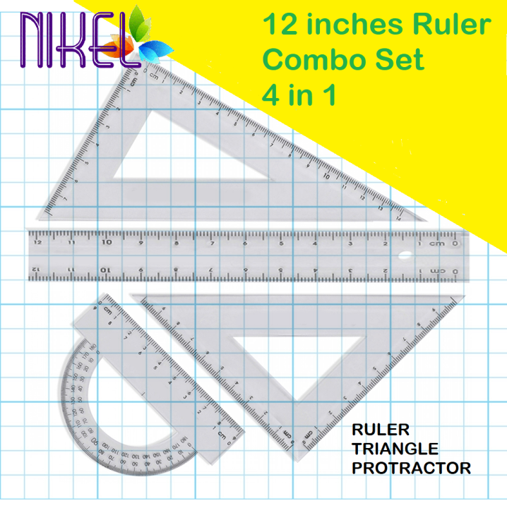 NIKEL - 4 in 1 combo Drafting Set:12" Ruler, Protractor and Triangle ...