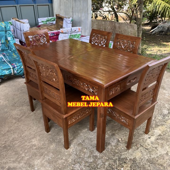 Set Meja Makan Kartini 6 Kursi Kayu Jati Produk Mebel Jepara | Lazada Indonesia