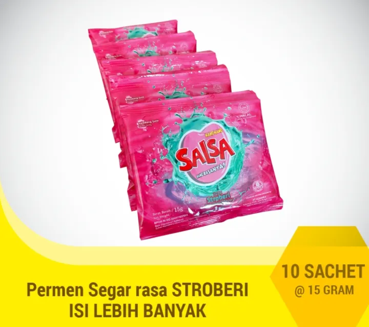 PER 10 BUNGKUS PERMEN NANO NANO SALSA PER BUNGKUS 15GR RASA STRAWBERRY ...