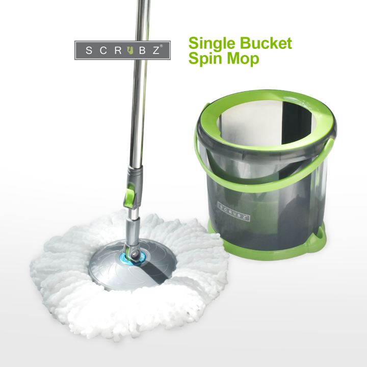 SCRUBZ Premium 360° Microfiber Spin Mop with Bucket Tornado Mop Easy ...