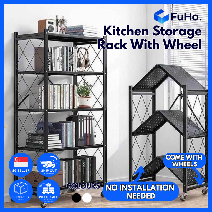 🇸🇬READY STOCK🇸🇬 FuHo Foldable Kitchen Storage Rack With Wheels ...