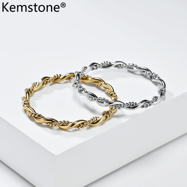 Kemstone Twist Double Strand Woven Stainless Steel Ring for Women's ...