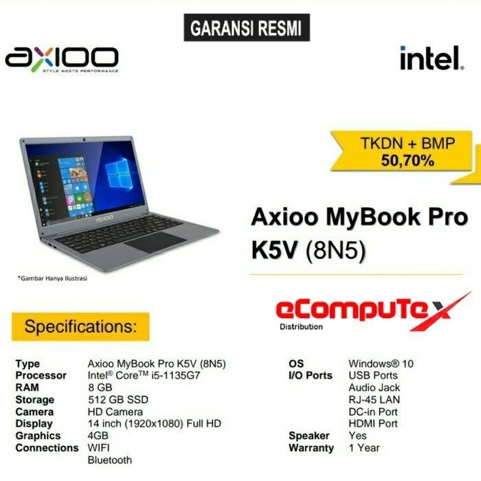 NOTEBOOK AXIOO MYBOOK PRO K5V (8N5) i5 RAM 8GB TKDN GARANSI RESMI ...