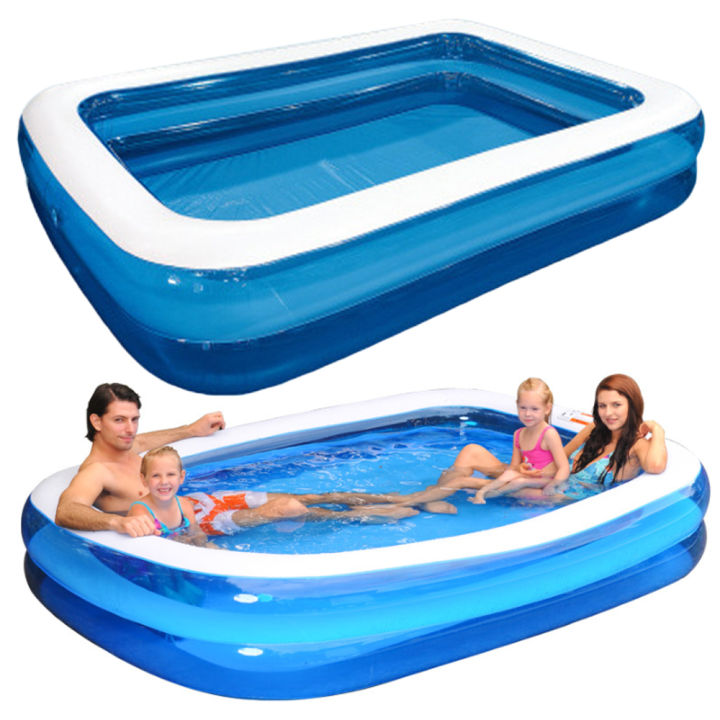 Believe Inflatable Swimming Pool 2 Rings Rectangular Family Kids Size ...