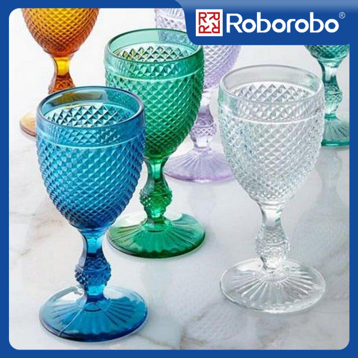 Roborobo 1pc Modern Embossed Glassware Water Goblet Glass Crystal Wine ...