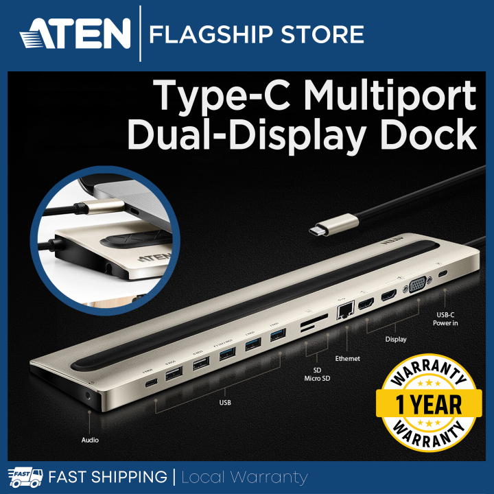 ATEN USB Type-C Thunderbolt 3 Multiport Docking Station with Power Pass-Through PD 85W 4K USB 3. ...