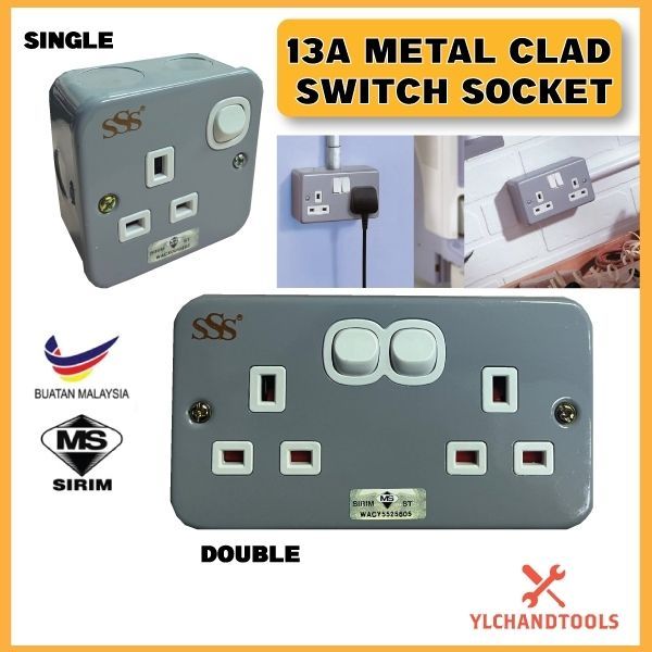 Soket Suis Heavy Duty 13A Metal Socket Metal Clad Switch Socket Besi ...