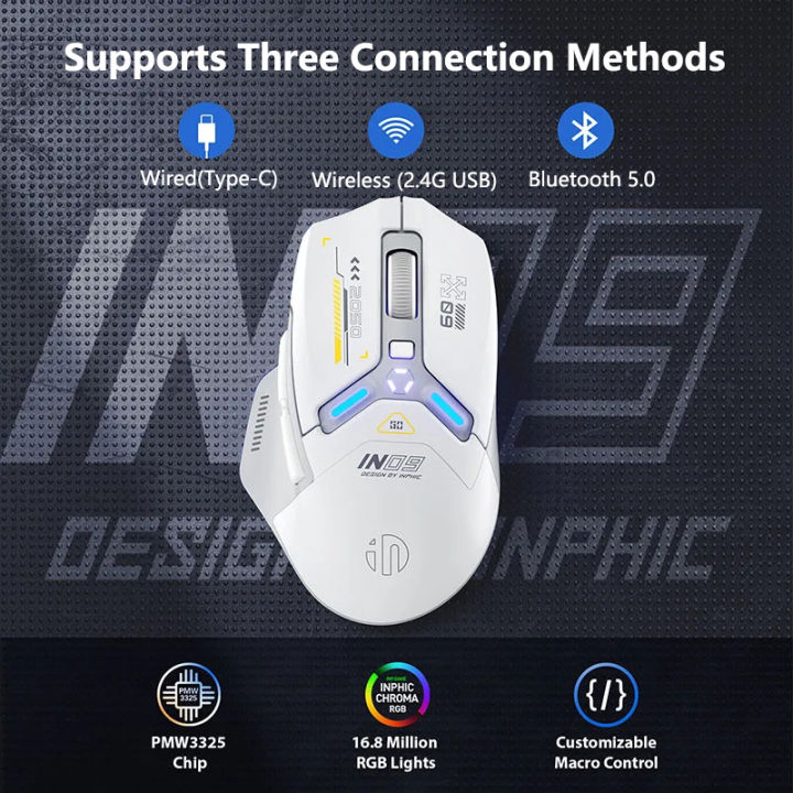 Inphic IN9 Wireless Gaming Rechargeable Ergonomics Bluetooth Mouse RGB Lighting Effect Desktop ...