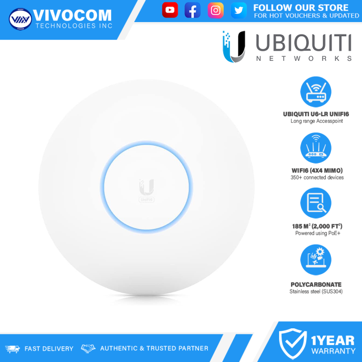 Ubiquiti U6-LR UniFi 6 Long Range 802.3at 4x4 MIMO WiFi 6 Access Point ...