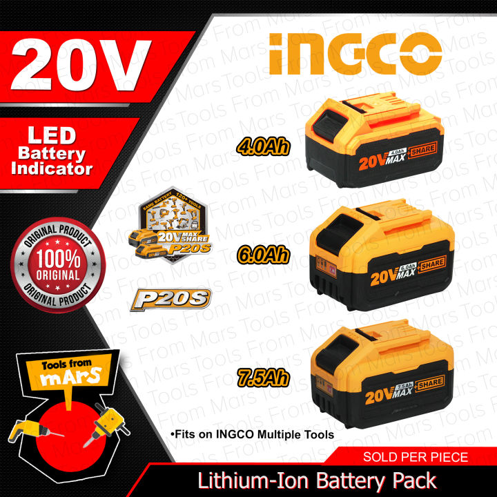INGCO Lithium-Ion Battery Pack 20V 4.0Ah | 6.0Ah | 7.5Ah (SOLD PER ...