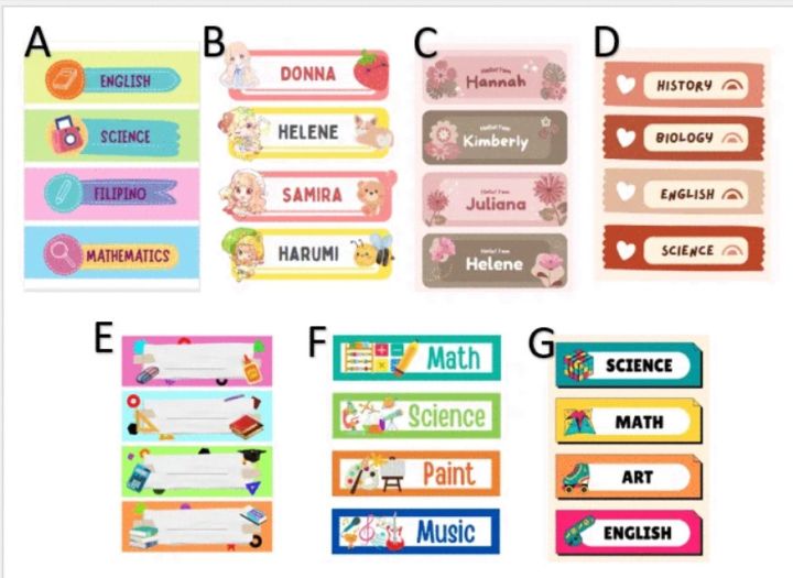 Notebook Stickers - Rectangle Cut - Names, Subjects, Grade and Section ...