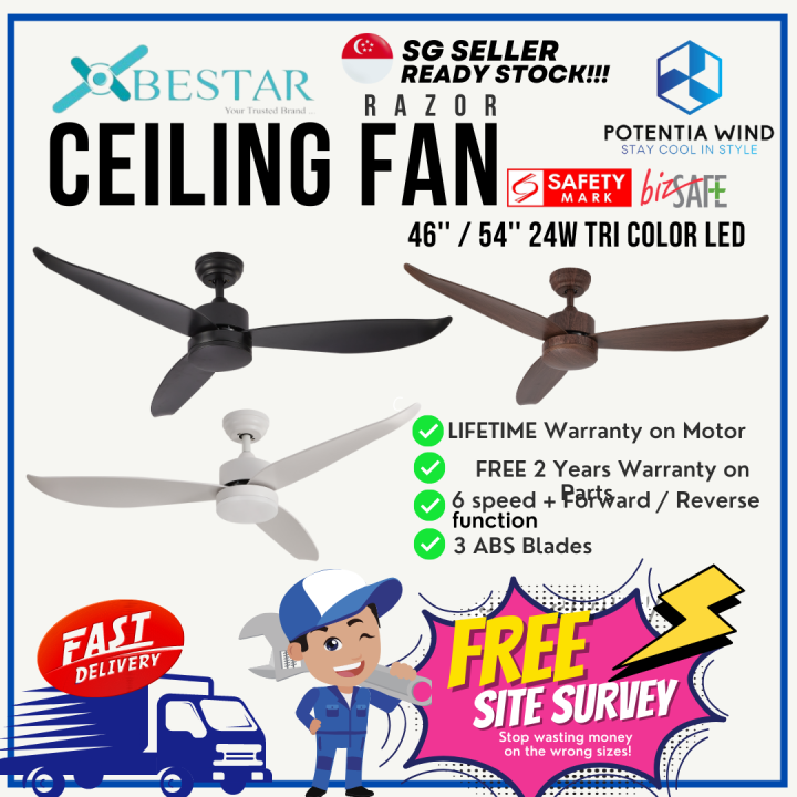 BESTAR RAZOR 46 INCHES / 54 INCHES 3 BLADES CEILING FAN WITH LED LIGHT ...