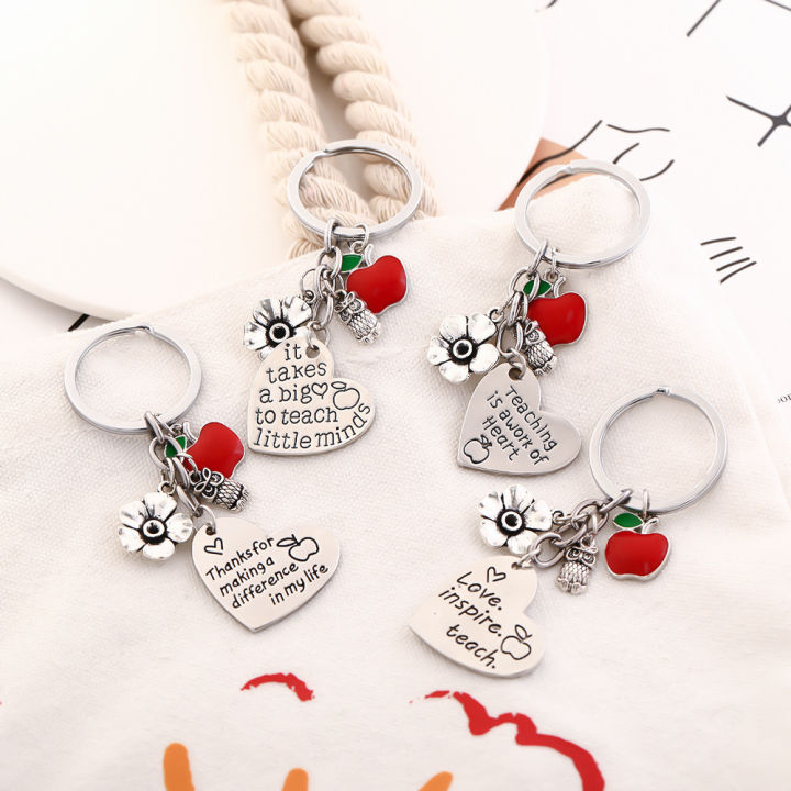 A Stainless Engraved Batch Keychain Steel Teacher Gift Red Apple ...