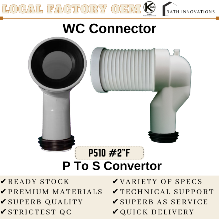 Flexible P to S Convertor & Traps 2" Offset for WC/ Toilet Bowl P510 #2 ...