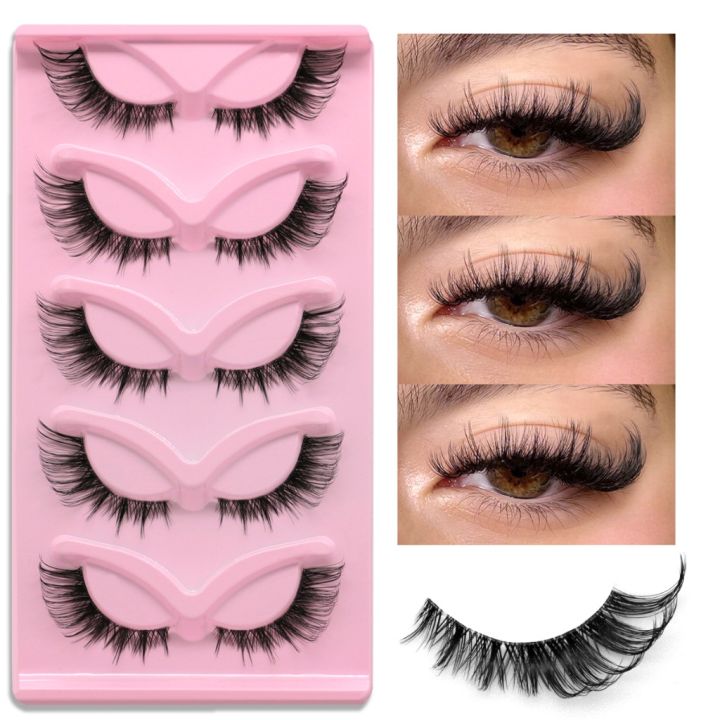 5 Pairs Cat Eye Lashes False Eyelashes Faux Mink Lashes Natural Look ...