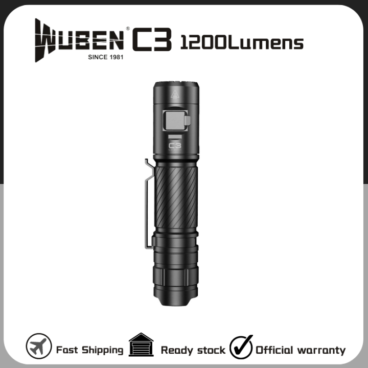 WUBEN C3 Flashlight Hard Light 1200Lumens Type-C Rechargeable With ...