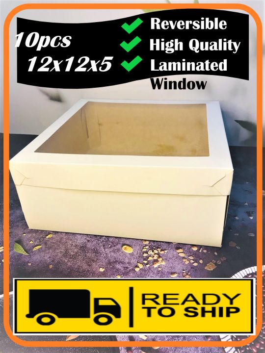 10pcs 12x12x5 Cake Box | With Window | Reversible White/Kraft | High ...