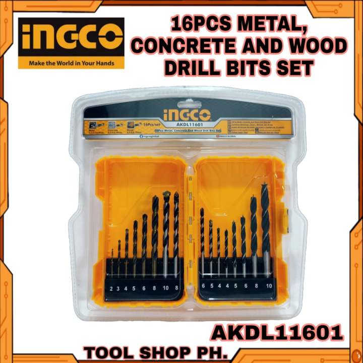 INGCO 16PCS Metal Concrete And Wood Drill Bit Set AKDL11601 | Lazada PH