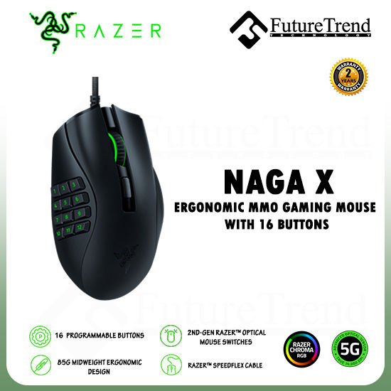 Razer Naga X Ergonomic MMO Gaming Mouse with 16 buttons | Lazada