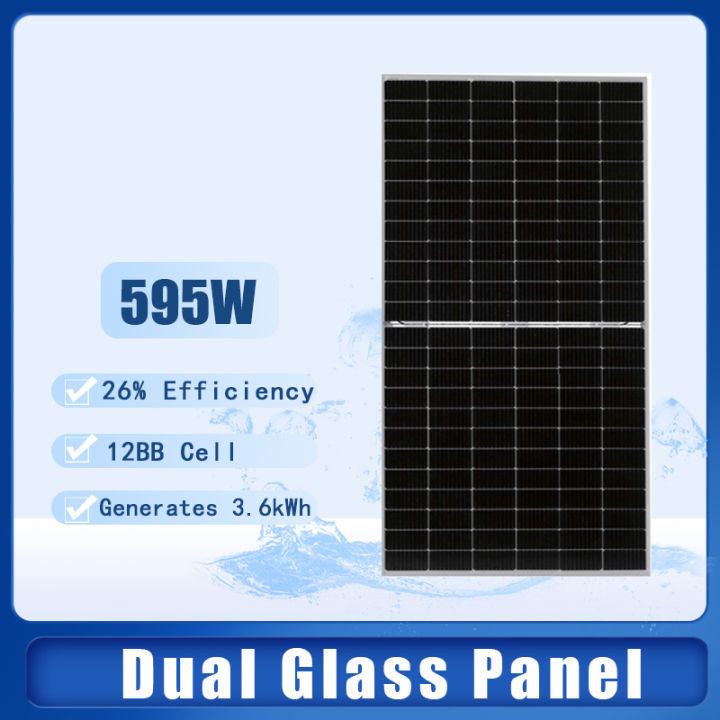 【Dual Glass】595 Watts Solar Panel Heavy Duty Full Power Monocrystalline ...