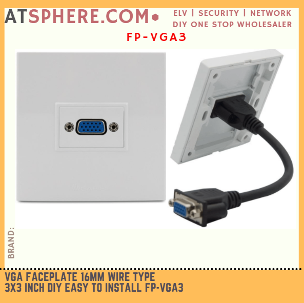 D-SUB VGA Faceplate 16cm Wire Cable Type Female to Female 3x3 Inch DIY ...