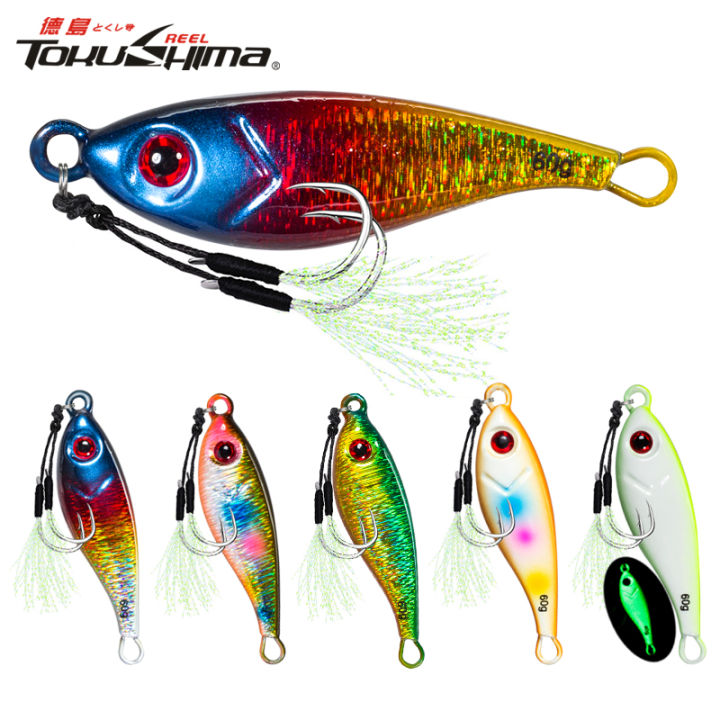 Jig 20g/30g/40g/60g 3D Eyes Metal Jigging Casting Bait With Double Assist Hook Slow Clamp ...