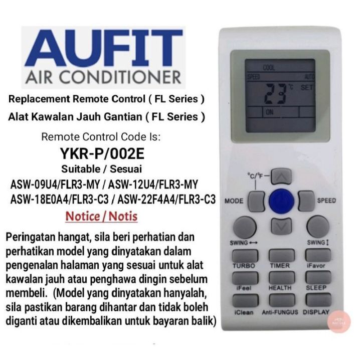 Aufit Air Conditioning Replacement Remote Control Compatible With ...