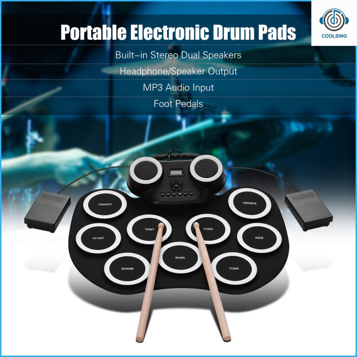 Portable Electronic Drum Pad Roll-up Silicon Digital Drum Set with ...