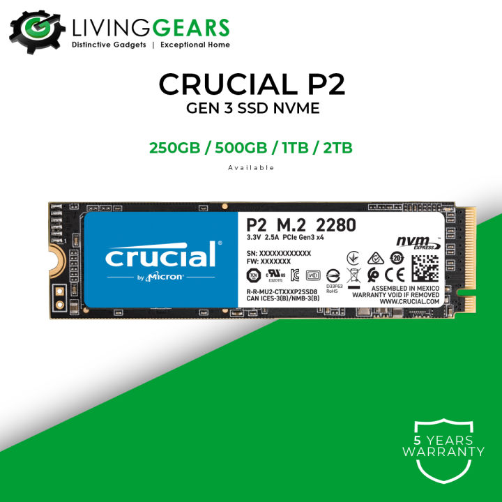 Crucial P2 / P3 M.2 PCIE NVME GEN3 X4 SSD PC Desktop & Notebook ( 250GB / 500GB / 1TB / 2TB ...