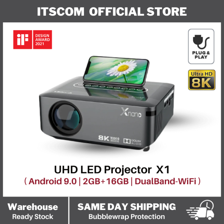 UHD LED Projector X1 | 2GB + 16GB ROM | Dual band Wifi | Android 9 ...