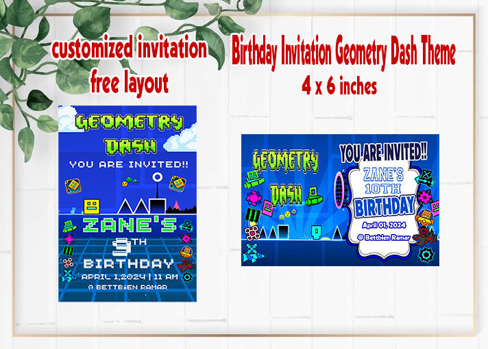 Geometry Dash Theme Birthday Invitation Card Customized - 4X6 INCHES ...
