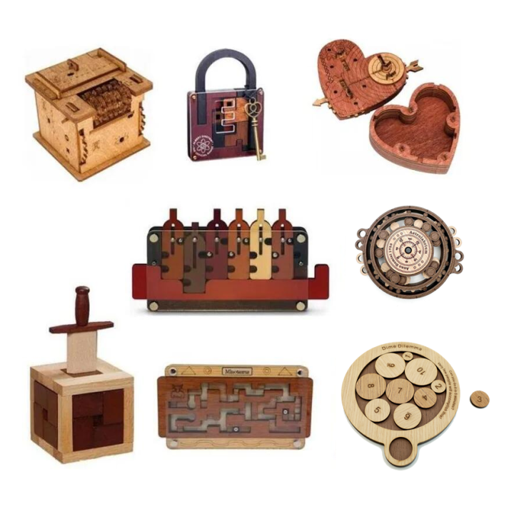 Classic IQ Logic Wooden Puzzle Mind Brain Teasers Educational Cluebox ...