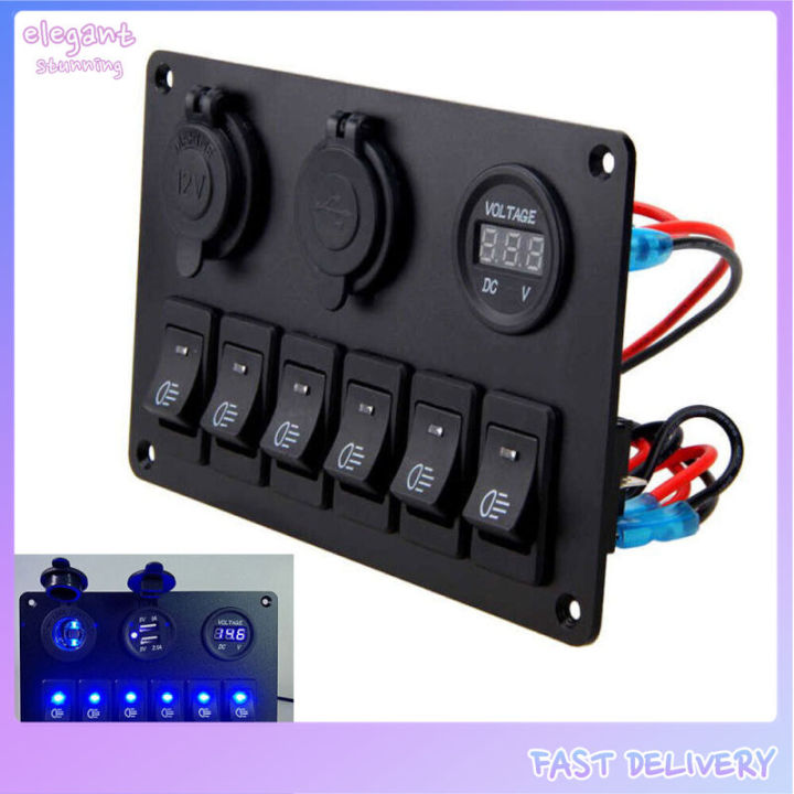 elegantstunning 6 Gang Rocker Switch Panel Circuit Breaker 12-24V ...