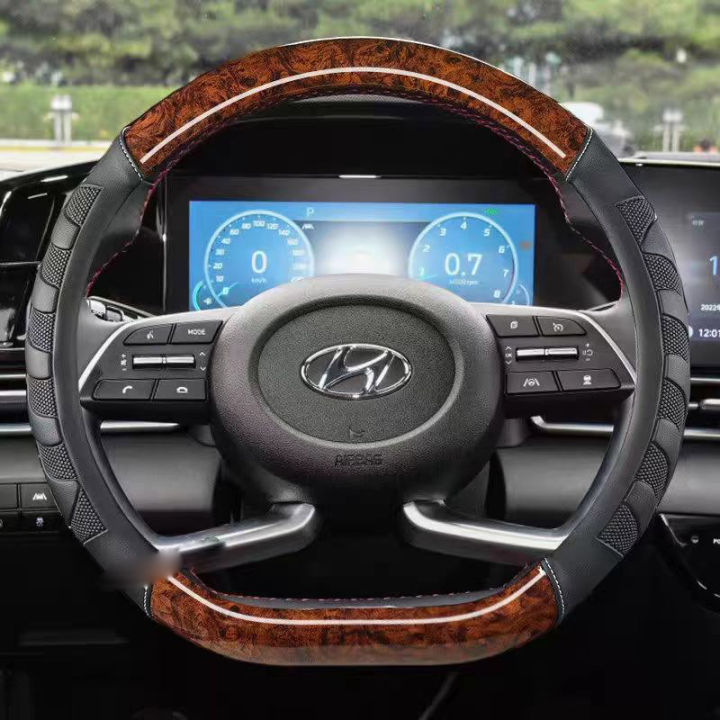 Mahogany Wood Grain D Shape Car Steering Wheel Cover For Hyundai Creta ...