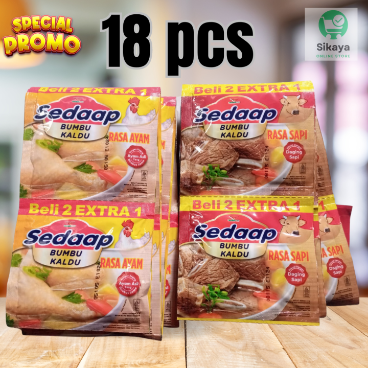 Sedaap bumbu kaldu Sedap rasa ayam sapi 18pcs ( 12 bonus 6 ) expyrt Des ...