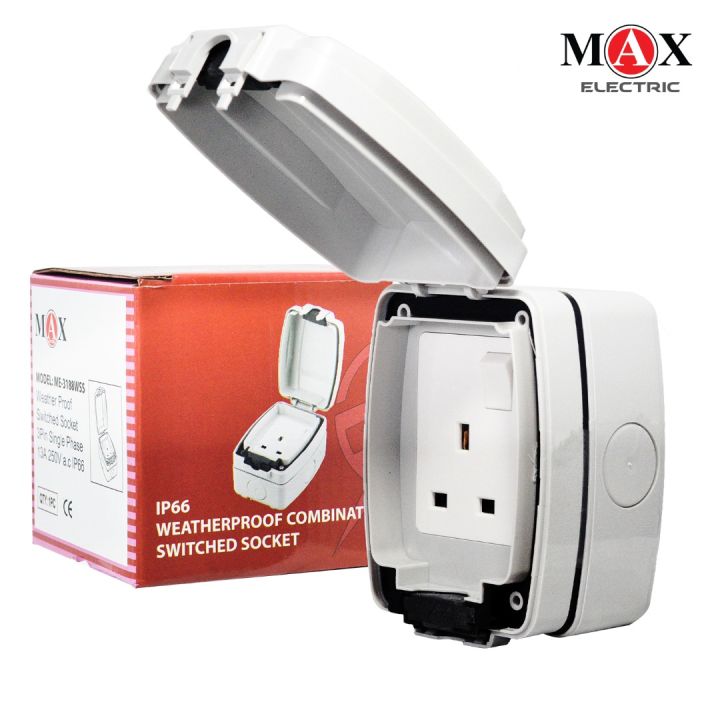 MAX / MAXVI ELECTRIC WEATHER PROOF COMBINAT SWITCHED SOCKET 3PIN SINGLE ...