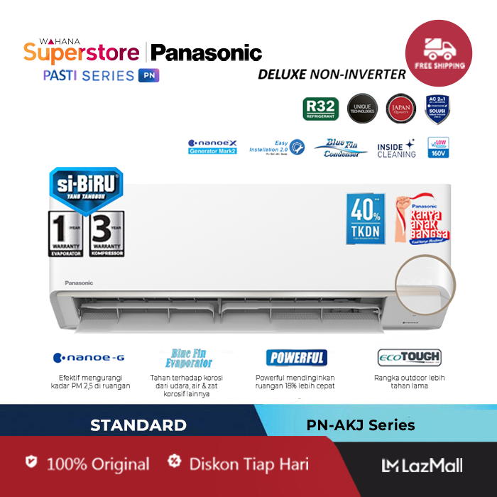 Panasonic AC Wall Mounted Split Deluxe Standard Non Inverter Si Biru 2in1 1 PK - CS/CU PN9AKJ ...