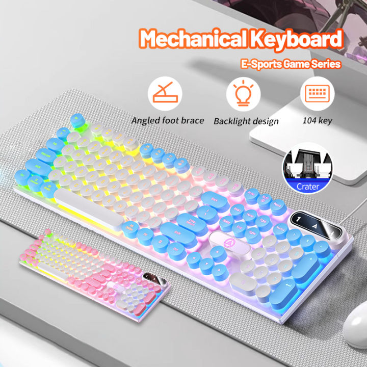 Gaming Keyboard 104 Keys LED Luminous Keyboard Punk Color Blocking ...