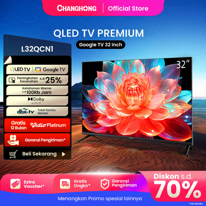 Changhong QLED TV 32 inch HD Dolby Audio Google Play Netflix Youtube Bluetooth USB Google ...