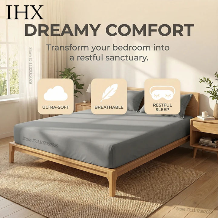 DSFLY IHX Fitted Bed Sheet with Elastic Band Solid Color Mattress Cover ...