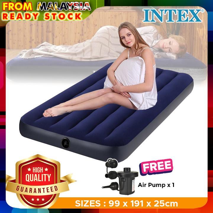 INTEX 64757 0.99 Meter Inflatable Air Bed Mattress Single Size With 2 ...