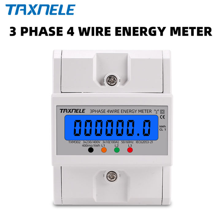 Din Rail 380V 3 Phase 4 Wire Electronic Watt Power Consumption Energy Meter Wattmeter kWh 100A ...