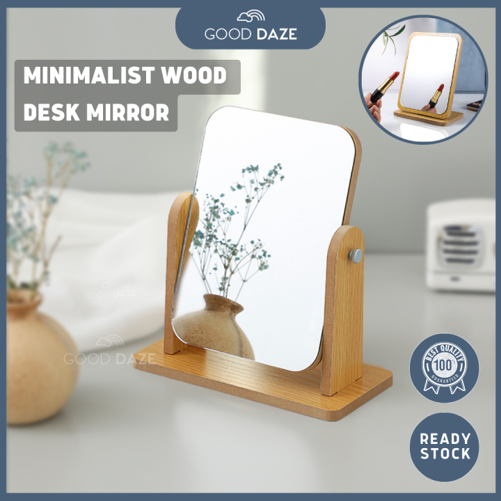 Minimalist Wooden Desk Mirror 360 Degree Swivel Single-Sided Makeup ...