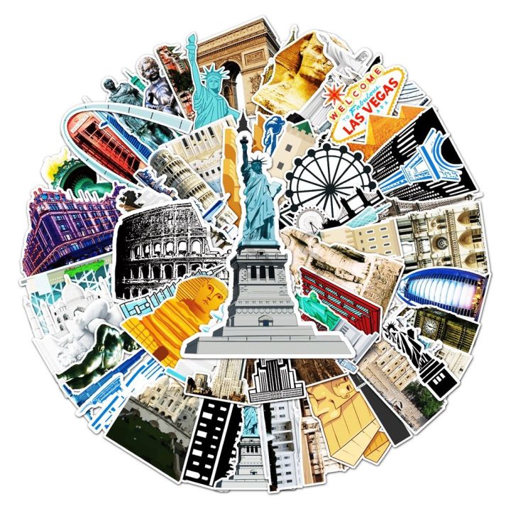 CSS.64Pcs/Set Not Repeat World Architecture Series Waterproof Sticker ...