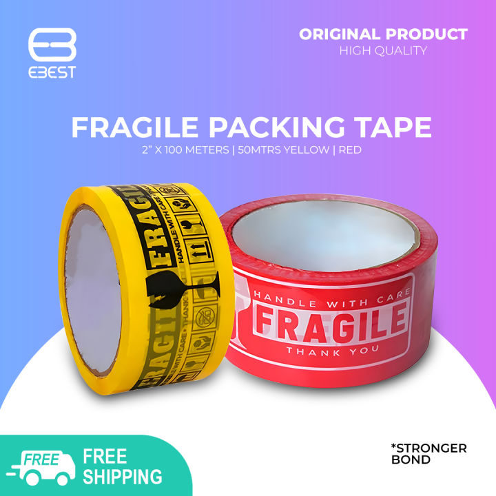 Officom Fragile Tape RED YELLOW WHITE 2inches x 200 100 50 Meters ...