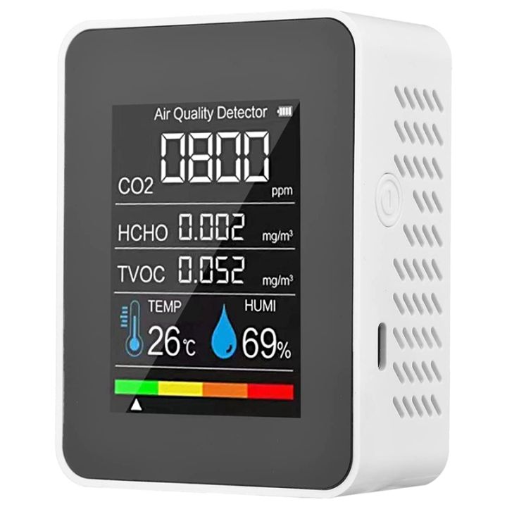 5 in 1 Air Quality Monitor TVOC HCHO Temperature Humidity CO2 Meter ...