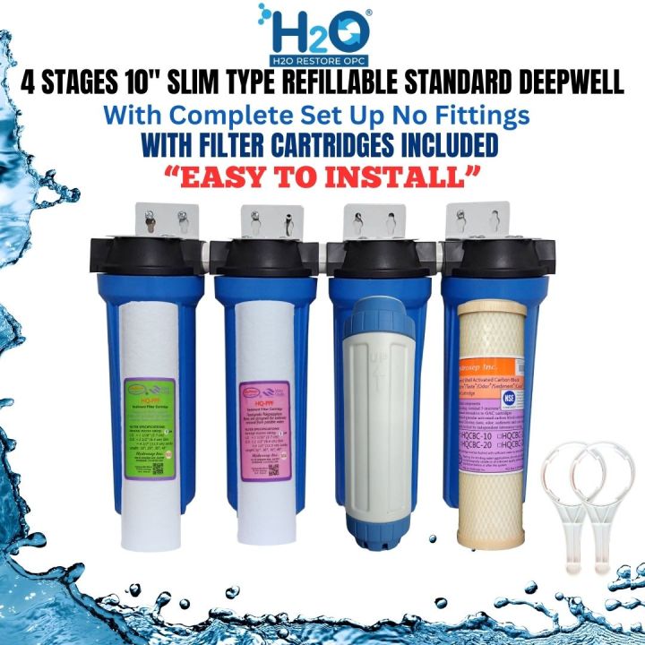 Water Filter 4 Stages 10" Slim Type Hydrosep No Bypass Set Up for Whole ...
