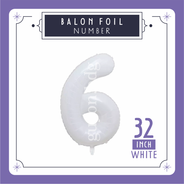 32 INCH 6 BALON ANGKA WHITE FOIL PUTIH JUMBO 80CM - 32INCH BALON ULANG ...
