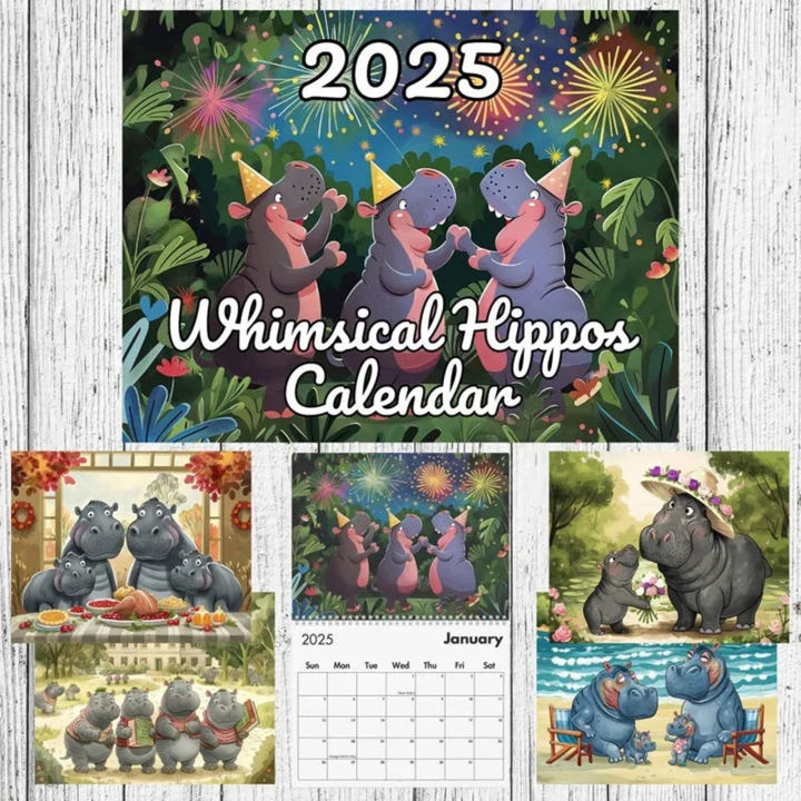 Davea Happy and Fun Calendar Mu Deng Calendar 2025 Cute Hippo Desktop ...