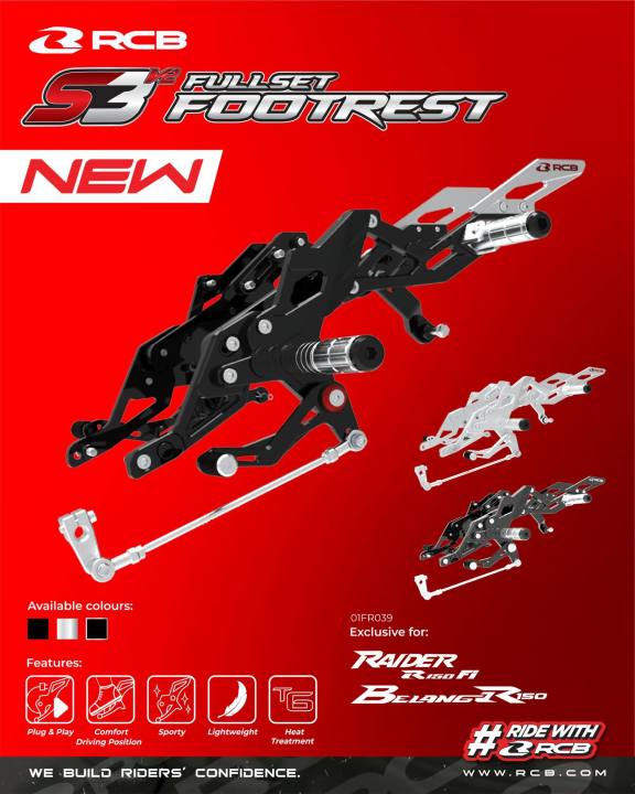 NEW! RCB Footrest Full Set S3-V2 Series for Suzuki Raider 150 with ...